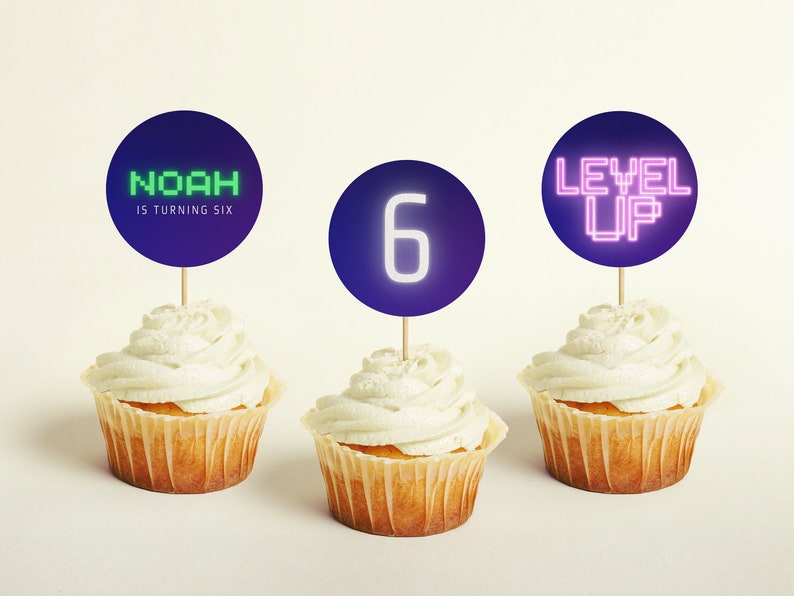 Arcade Cupcake Toppers, Video Game Birthday Party, Canva Template ...