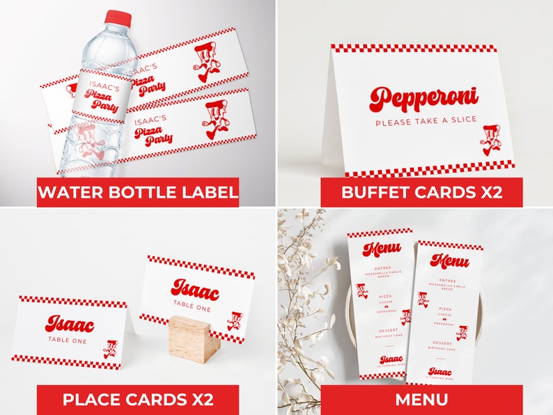 Pizza Party Invitation Bundle, Kids Pizza Party Pack, Editable Template ...