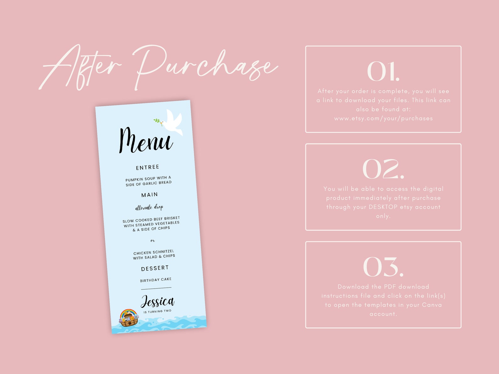 Noah's Ark Menu Template, Birthday Menu, Canva Template, Menu Card ...