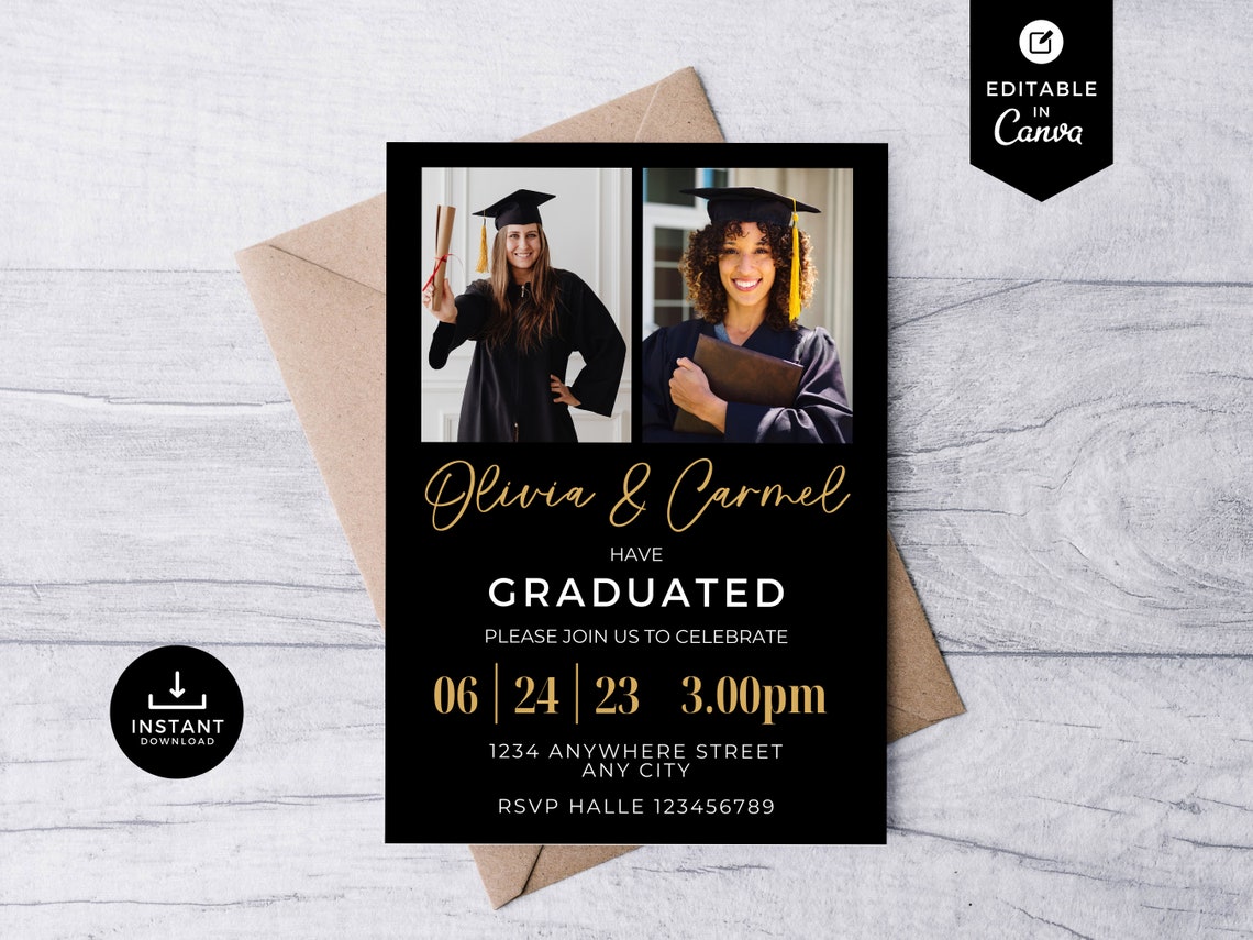 Joint Graduation Party Invitation, Photo Graduation Invite, Grad Party ...
