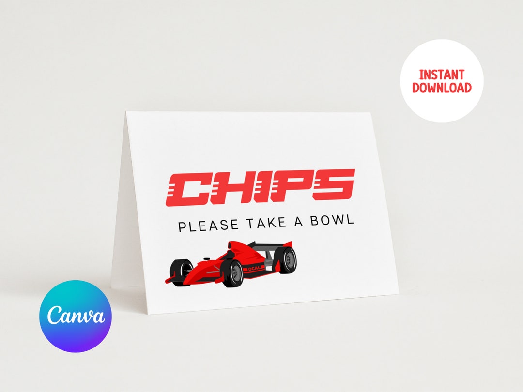Race Car Buffet Cards, Go Kart Party Food Sign, Birthday Party, Food ...