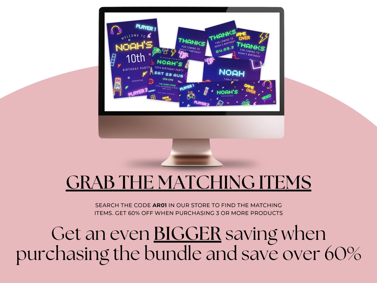 Arcade Party Bag Topper, Favor Tag, Treat Bag, Gamer Bday Party, Glow ...