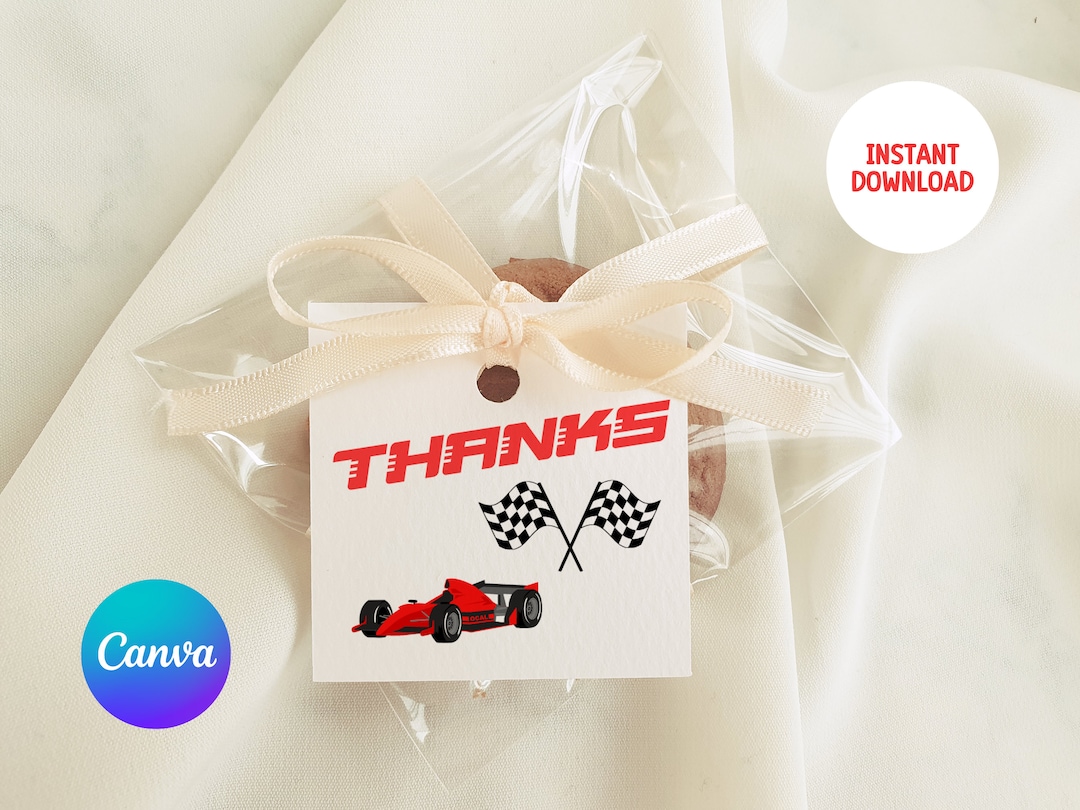 Race Car Favor Tag, Go Kart Party, Thanks Tag, Thank You Tag, Racing ...
