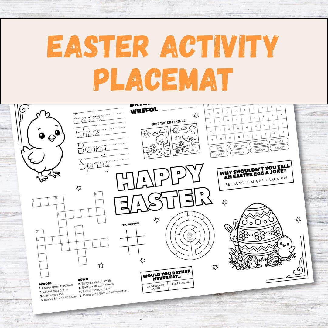 Easter Activity Placemat Printable, Kids Activity Sheet, Easter ...