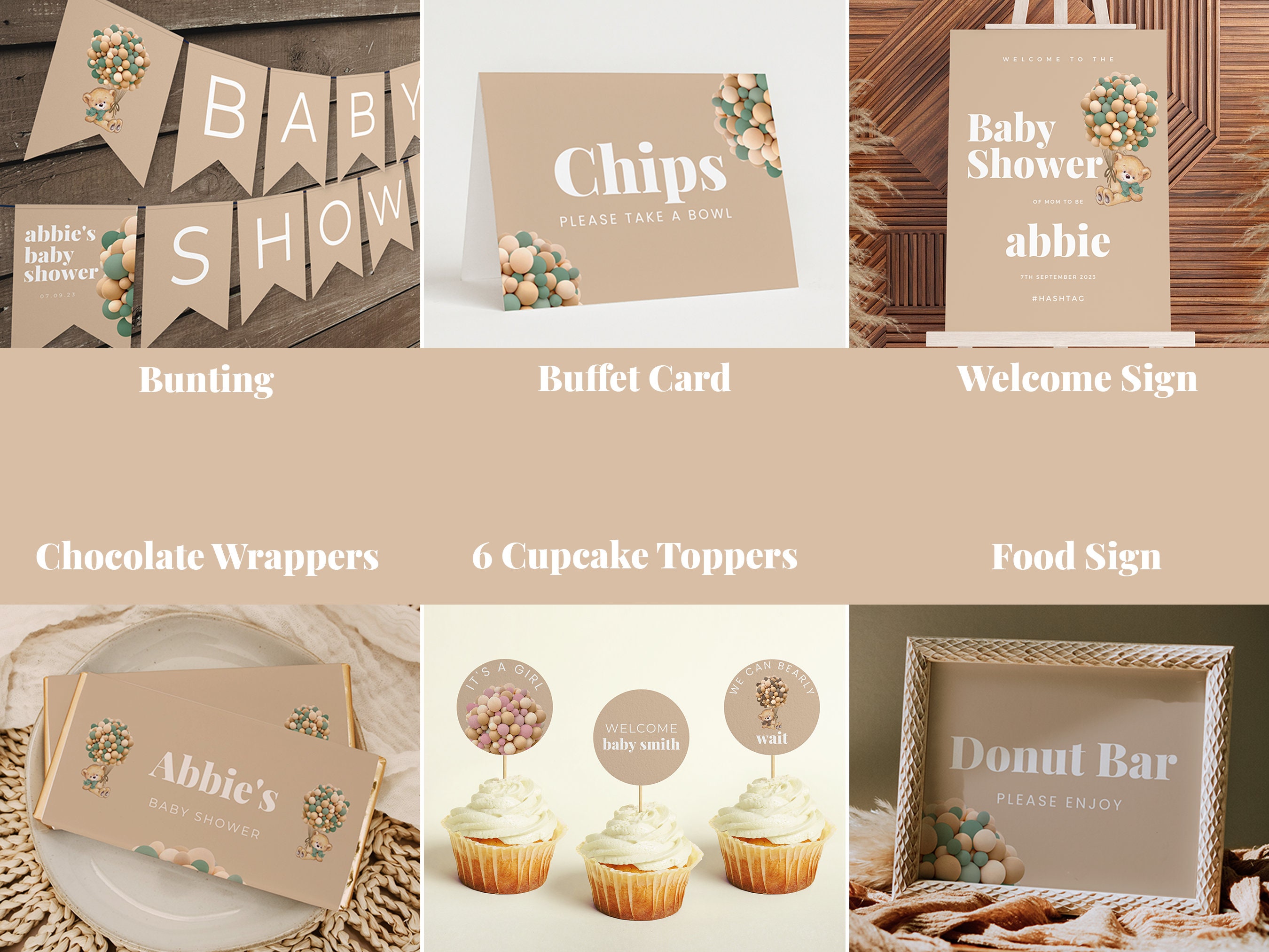 Teddy Bear Baby Shower Bundle, Teddy Bear Balloons, Canva Template ...