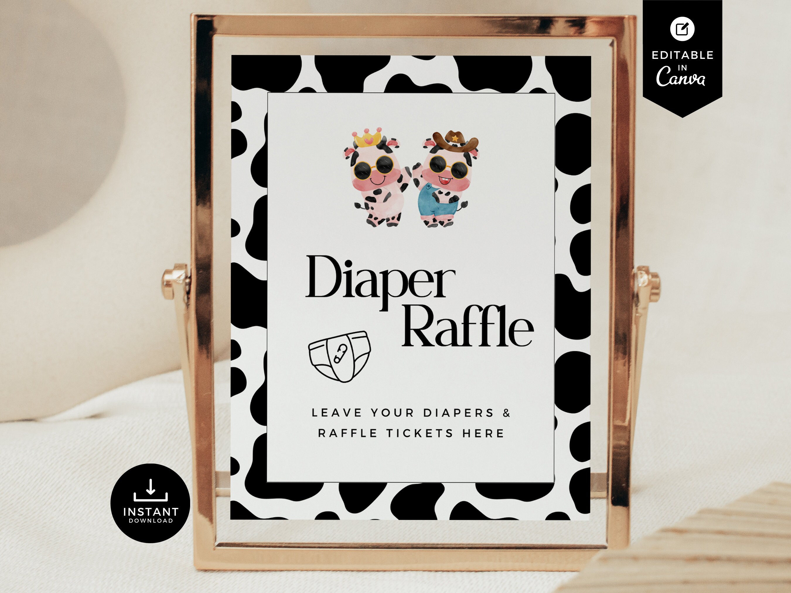 Diaper Raffle Sign, Cow Baby Shower, Baby Shower Games, Instant ...