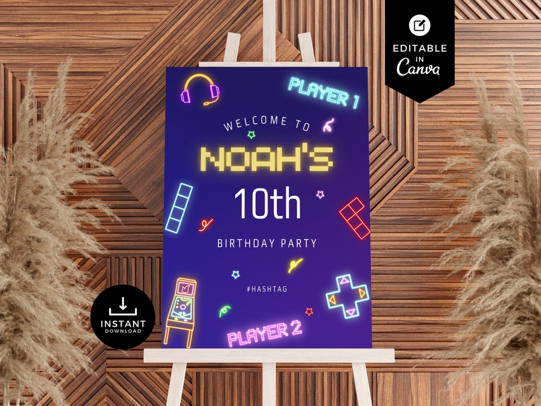 Arcade Birthday Welcome Sign, Arcade Birthday Party, Video Game Party ...