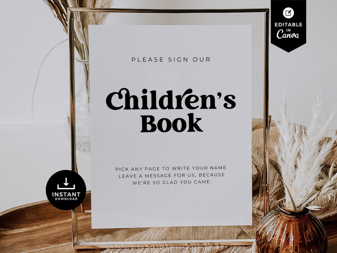 Please Sign Our Children's Book Sign, Minimalist Baby Shower, Canva ...