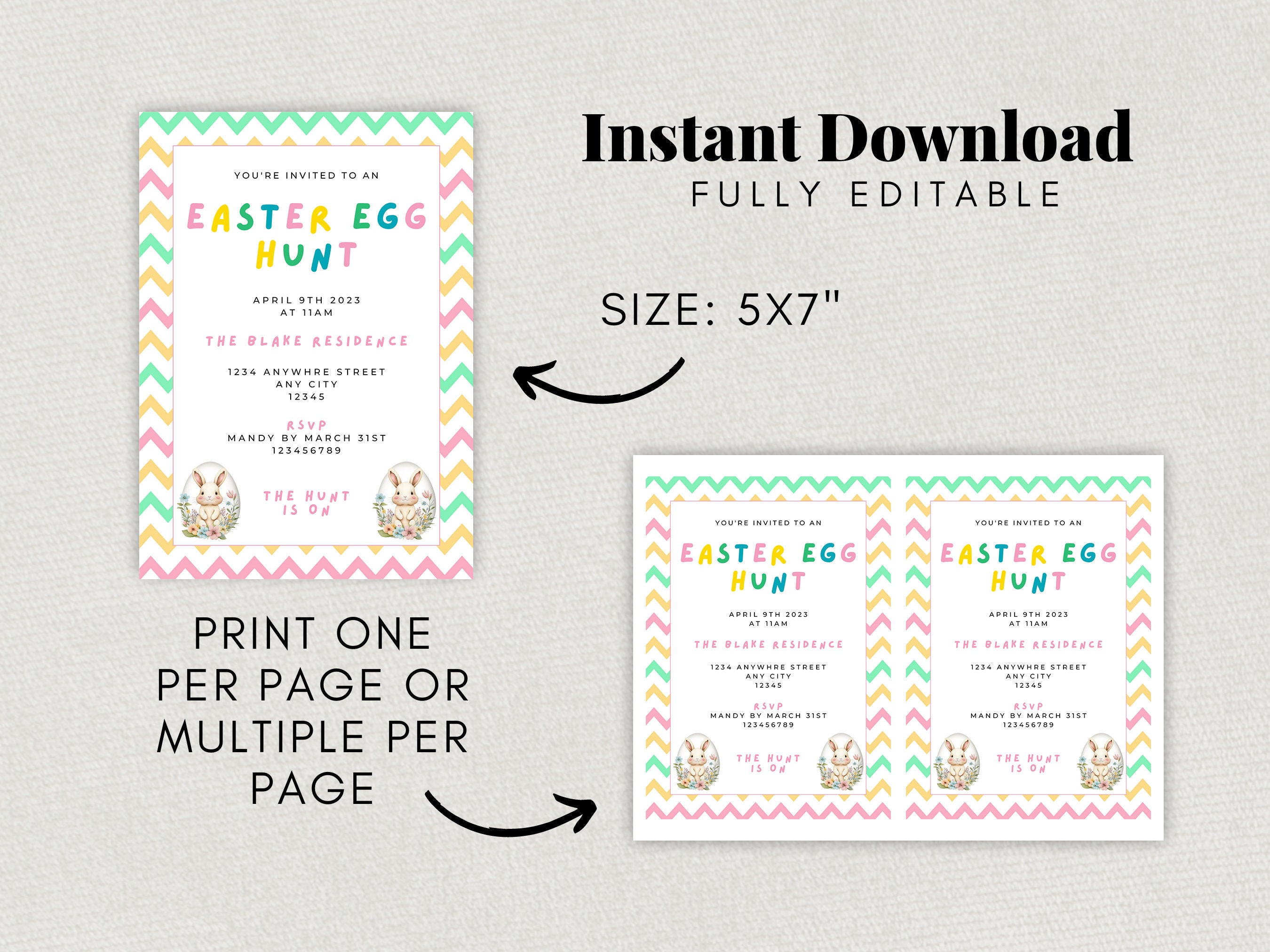 Easter Egg Hunt Invitation, Easter Invite, Easter Bunny, Easter Egg ...