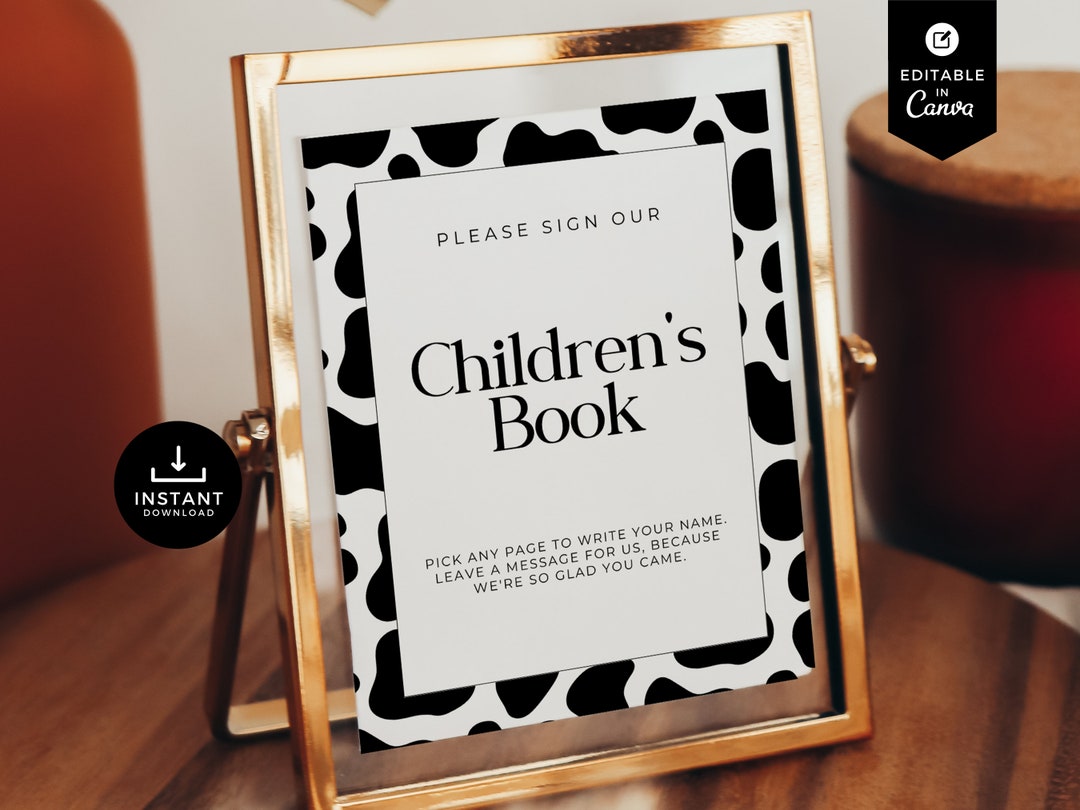 Please Sign Our Children's Book Sign, Cow Baby Shower, Canva Template ...