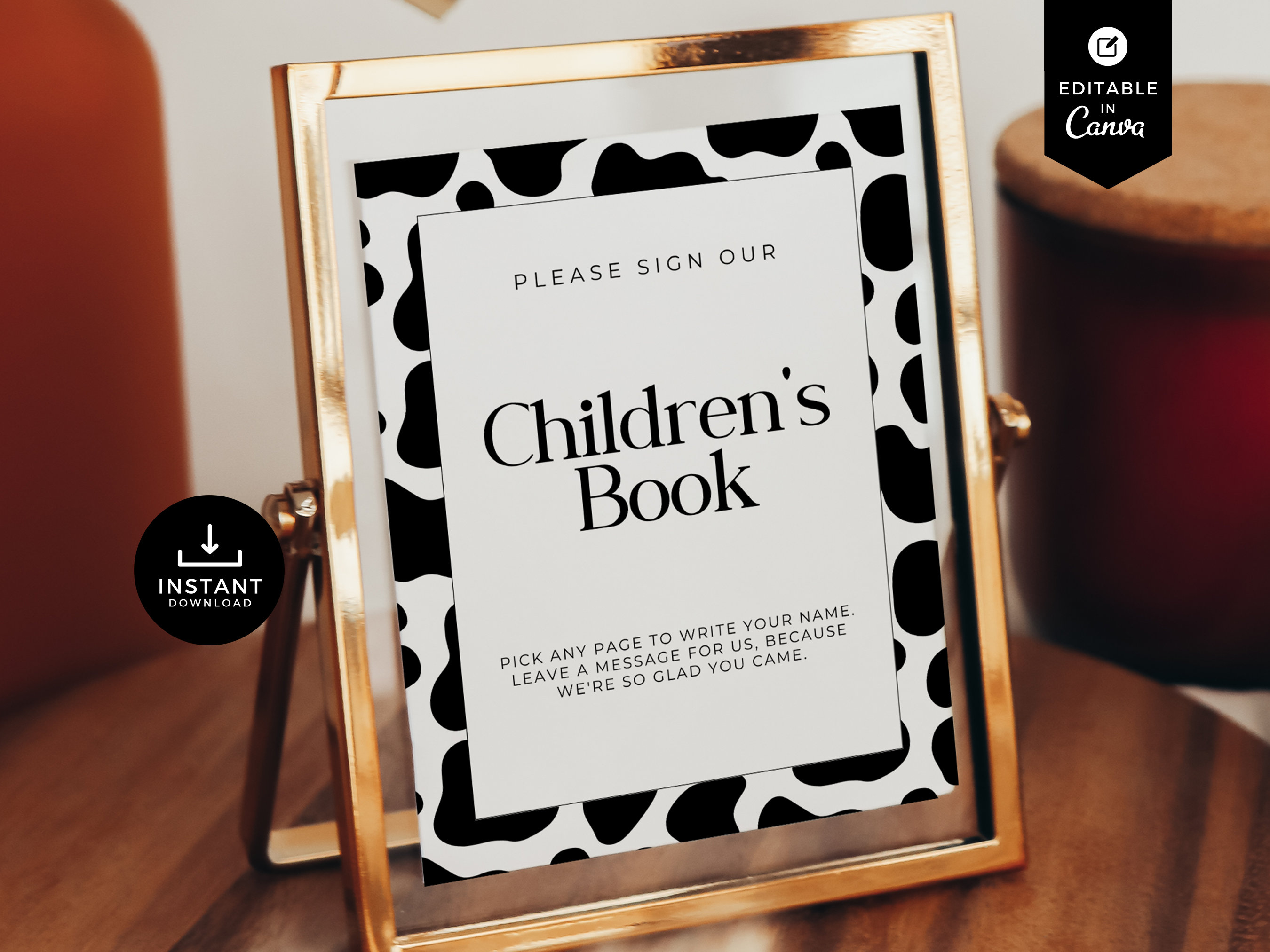 Please Sign Our Children's Book Sign, Cow Baby Shower, Canva Template ...