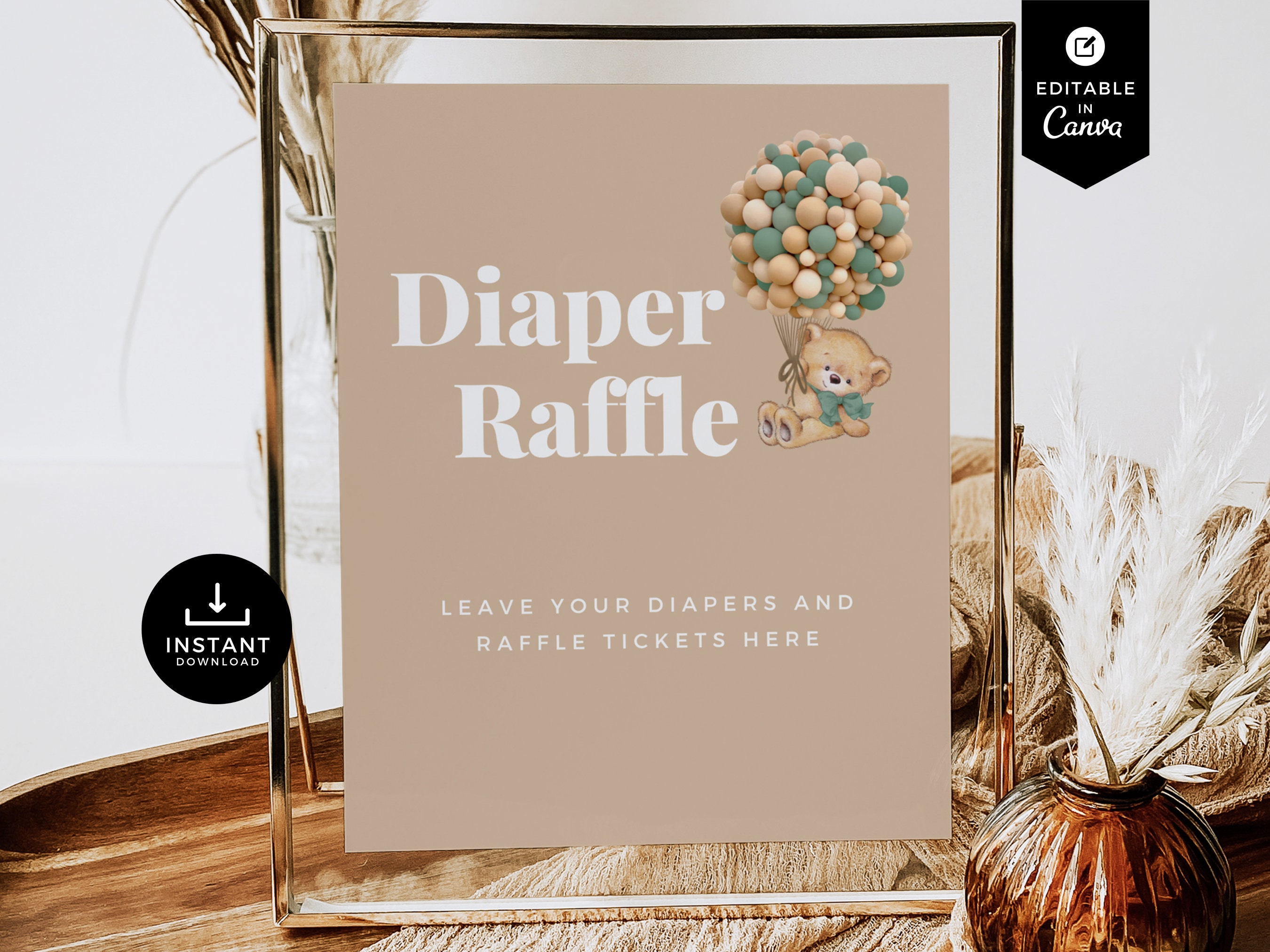 Diaper Raffle Sign, Teddy Bear Balloons Baby Shower, Baby Shower Games ...
