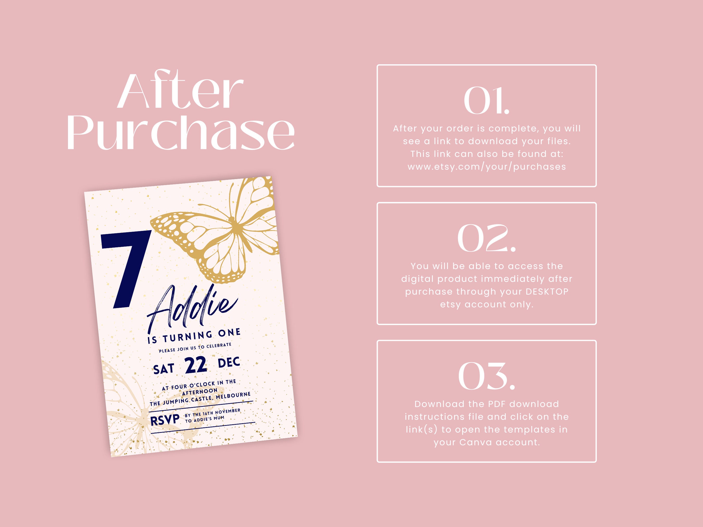 7th Birthday Invitation Seventh Birthday Invite Butterfly - Etsy