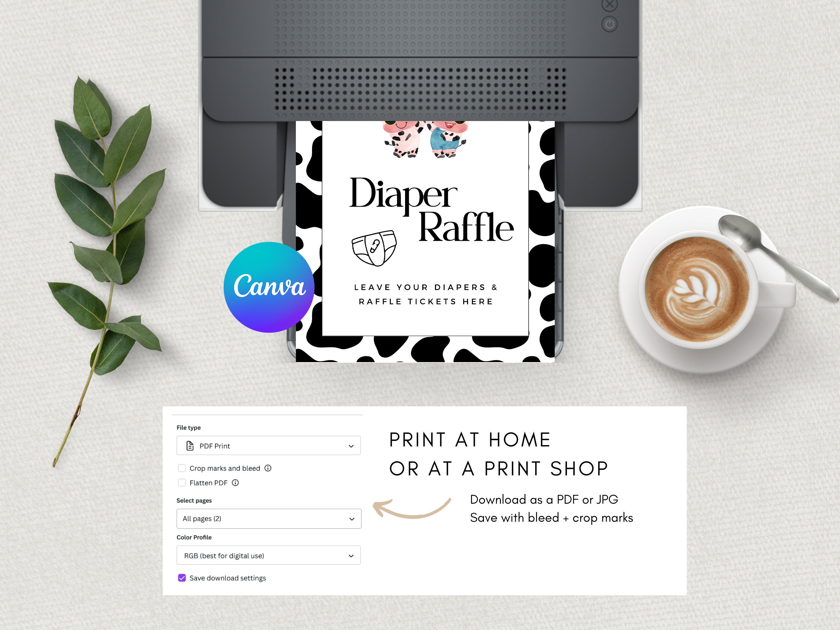 Diaper Raffle Sign, Cow Baby Shower, Baby Shower Games, Instant ...