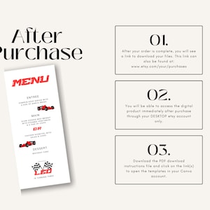 Race Car Birthday Party Menu, Racing Driver Party, Canva Template, Kids ...