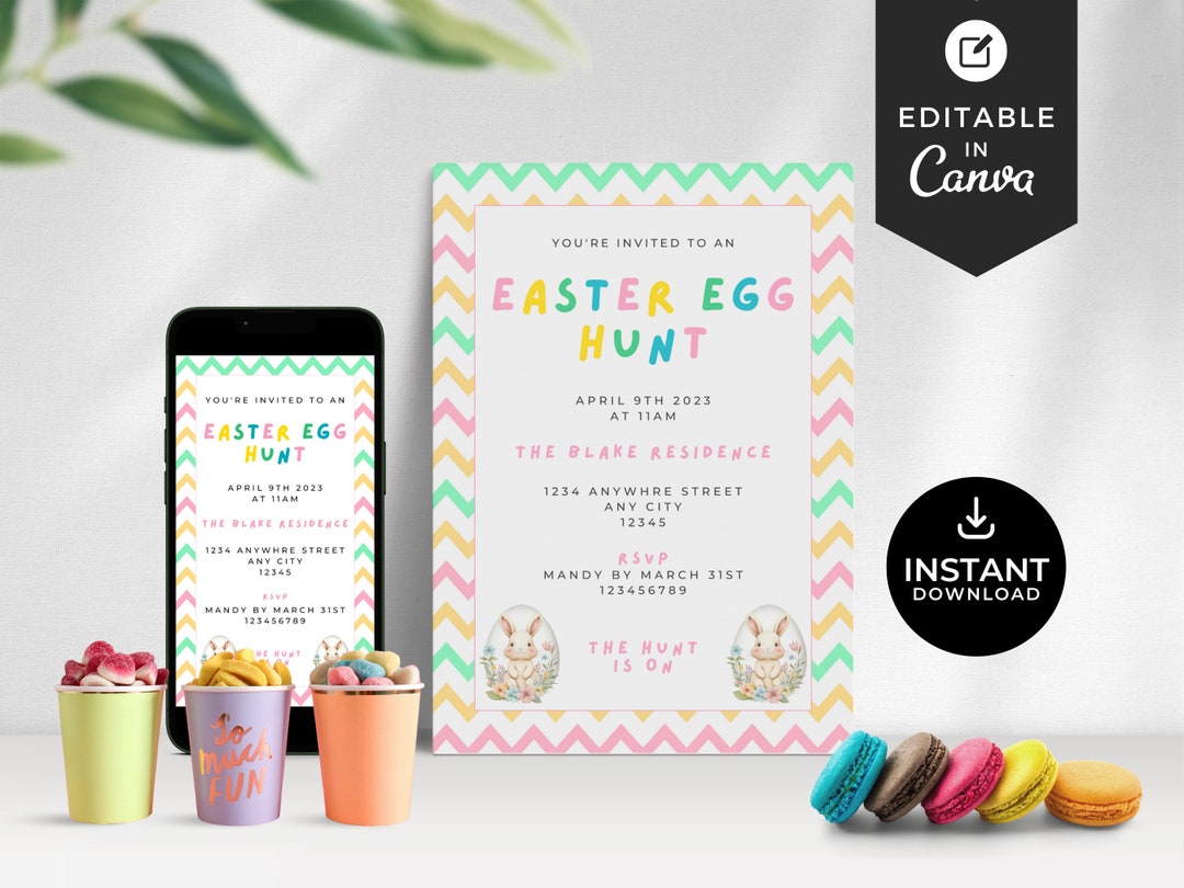 Easter Egg Hunt Invitation, Easter Invite, Easter Bunny, Easter Egg ...
