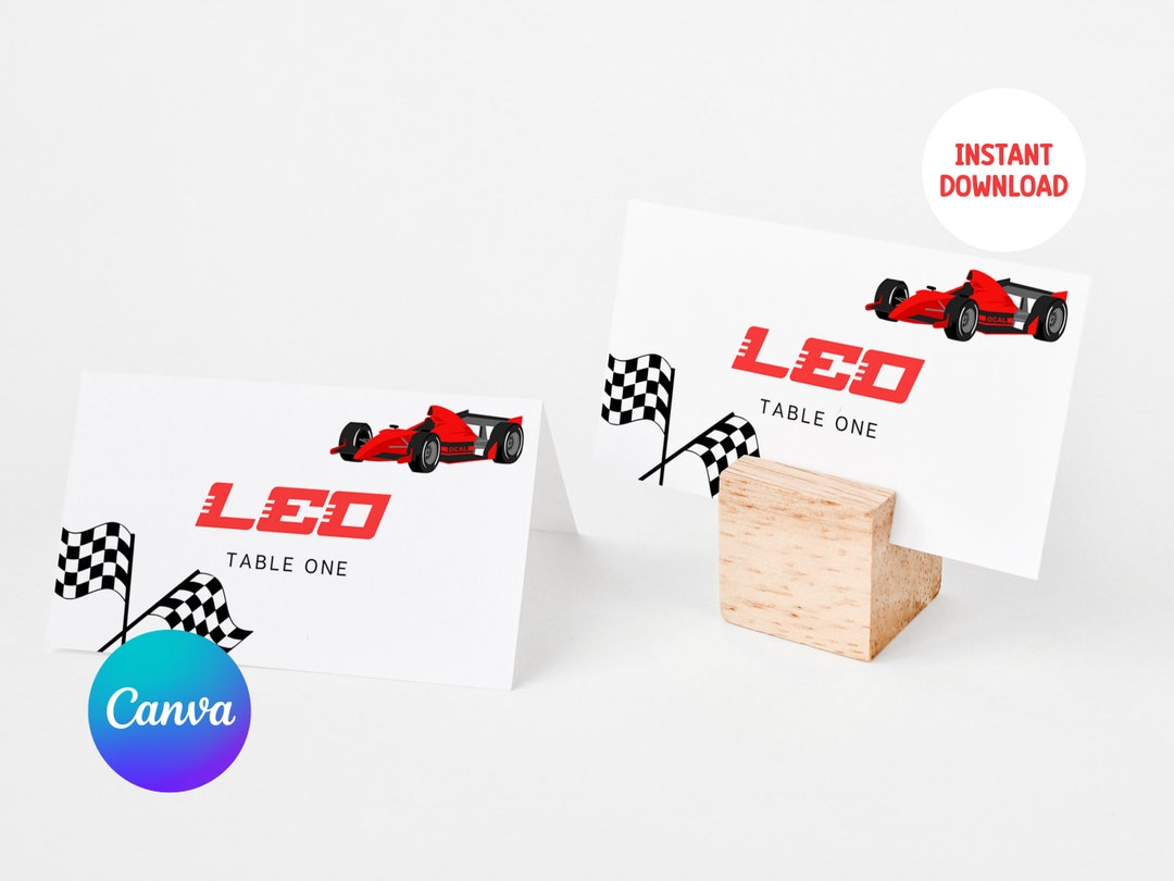 Race Car Party Place Cards, Racing Driver Party, Canva Template, Boys ...