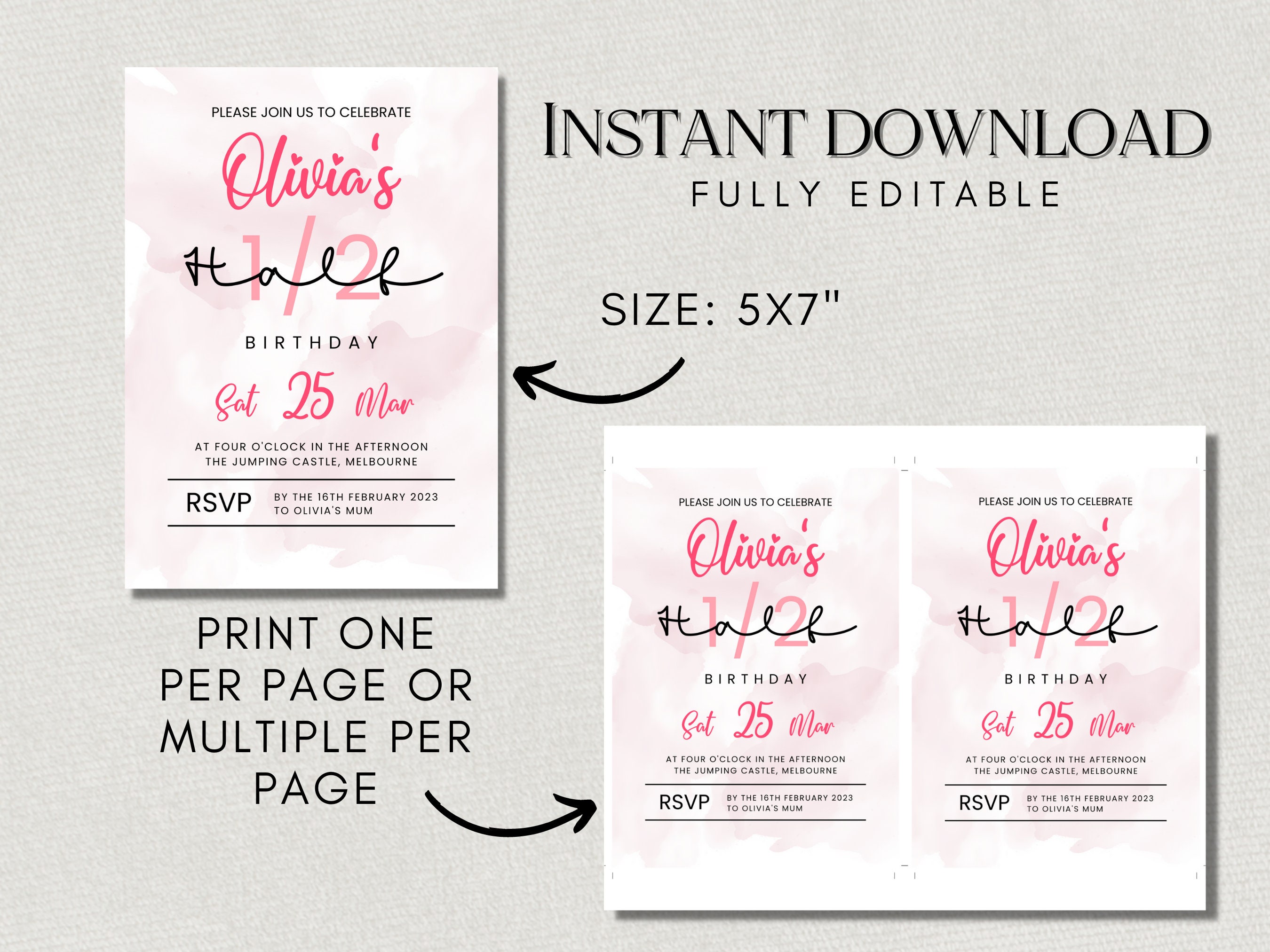 Half Birthday Invitation, 1/2 Birthday Invite, 6 Months Birthday Party ...