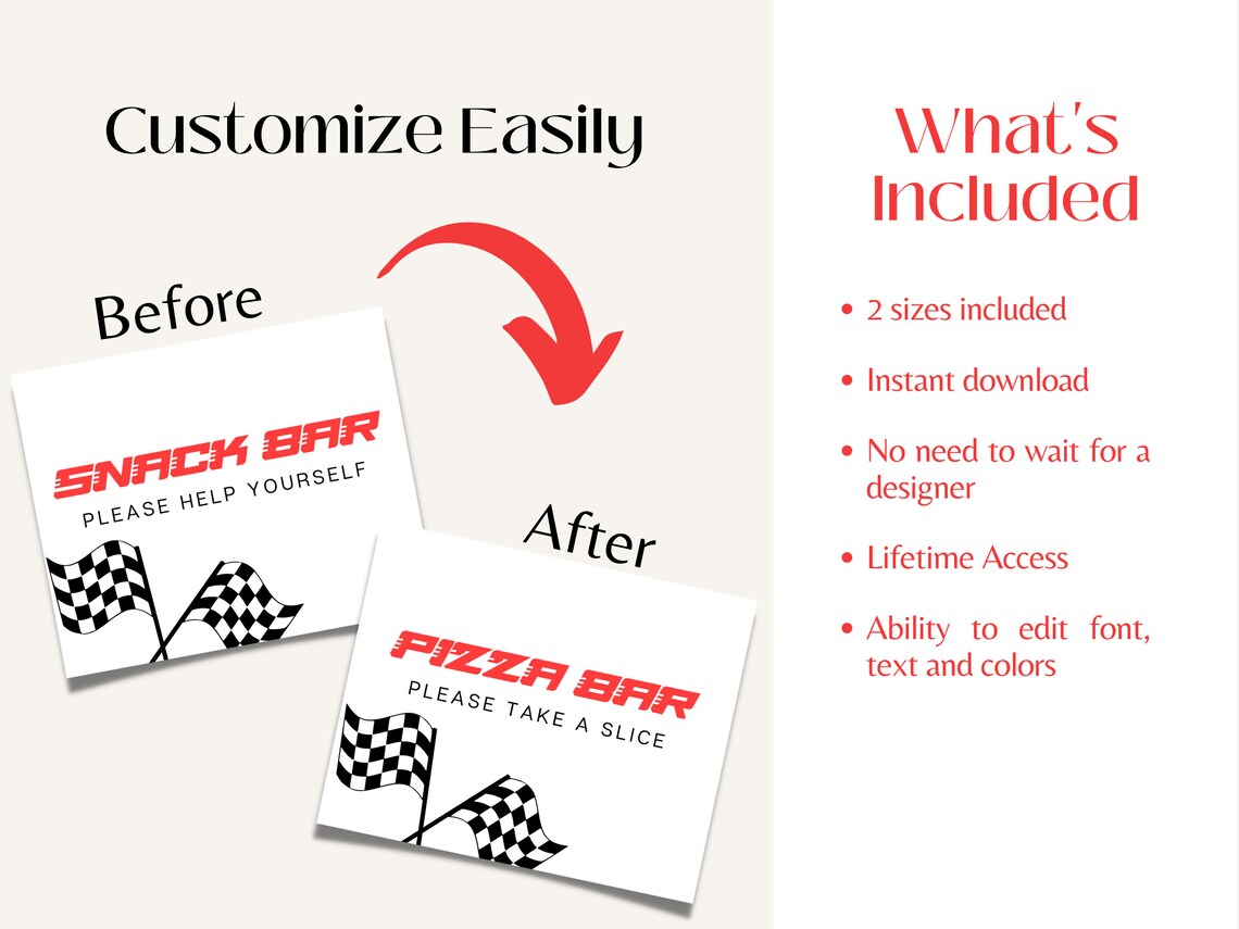 Race Car Party Food Sign, Canva Template, Snack Bar Sign, Racing Driver ...
