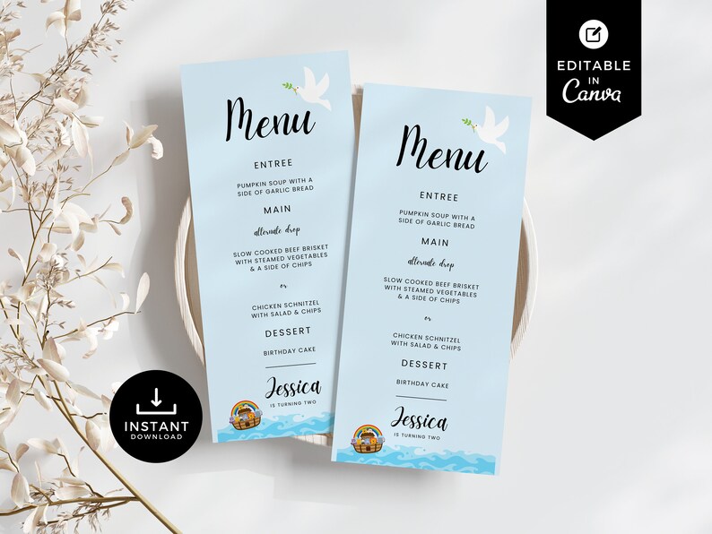 Noah's Ark Menu Template, Birthday Menu, Canva Template, Menu Card ...