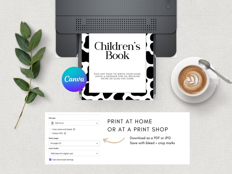 Please Sign Our Children's Book Sign, Cow Baby Shower, Canva Template ...