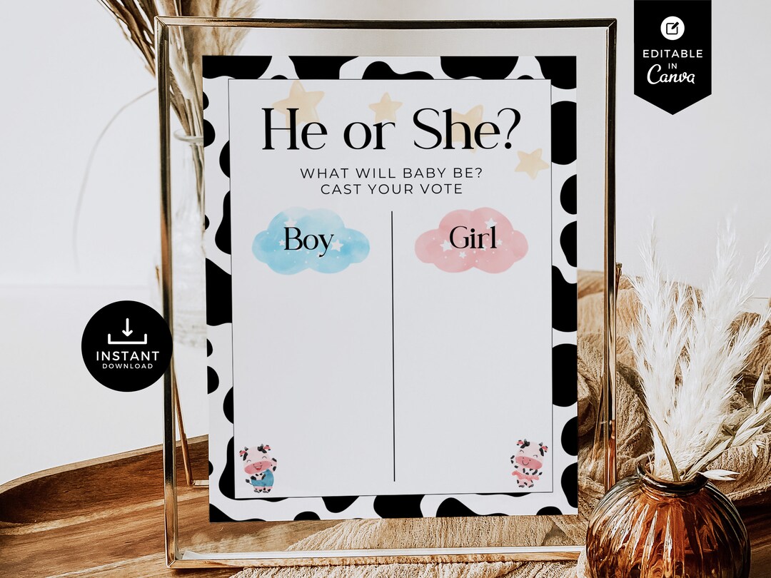 Cow He or She Sign, Cow Baby Shower, Gender Reveal Sign, Boy or Girl ...