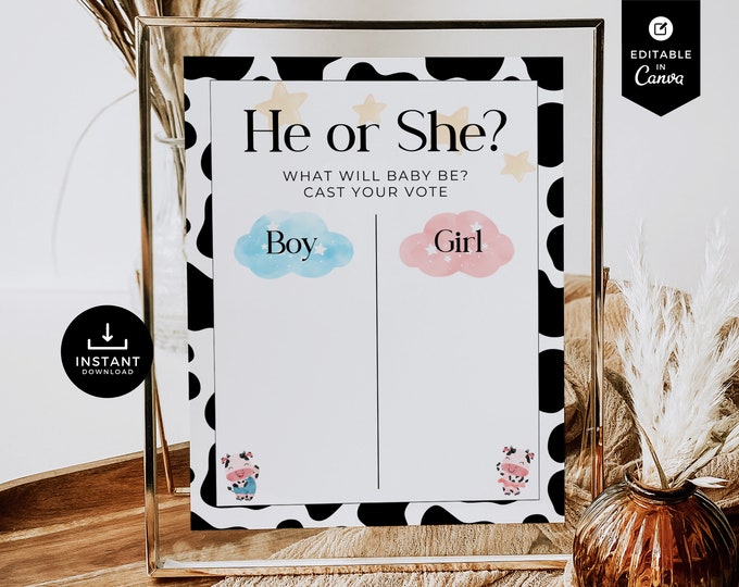 Cow Gender Reveal Party Stickers, Heifer or Bull, Farm Baby Shower ...