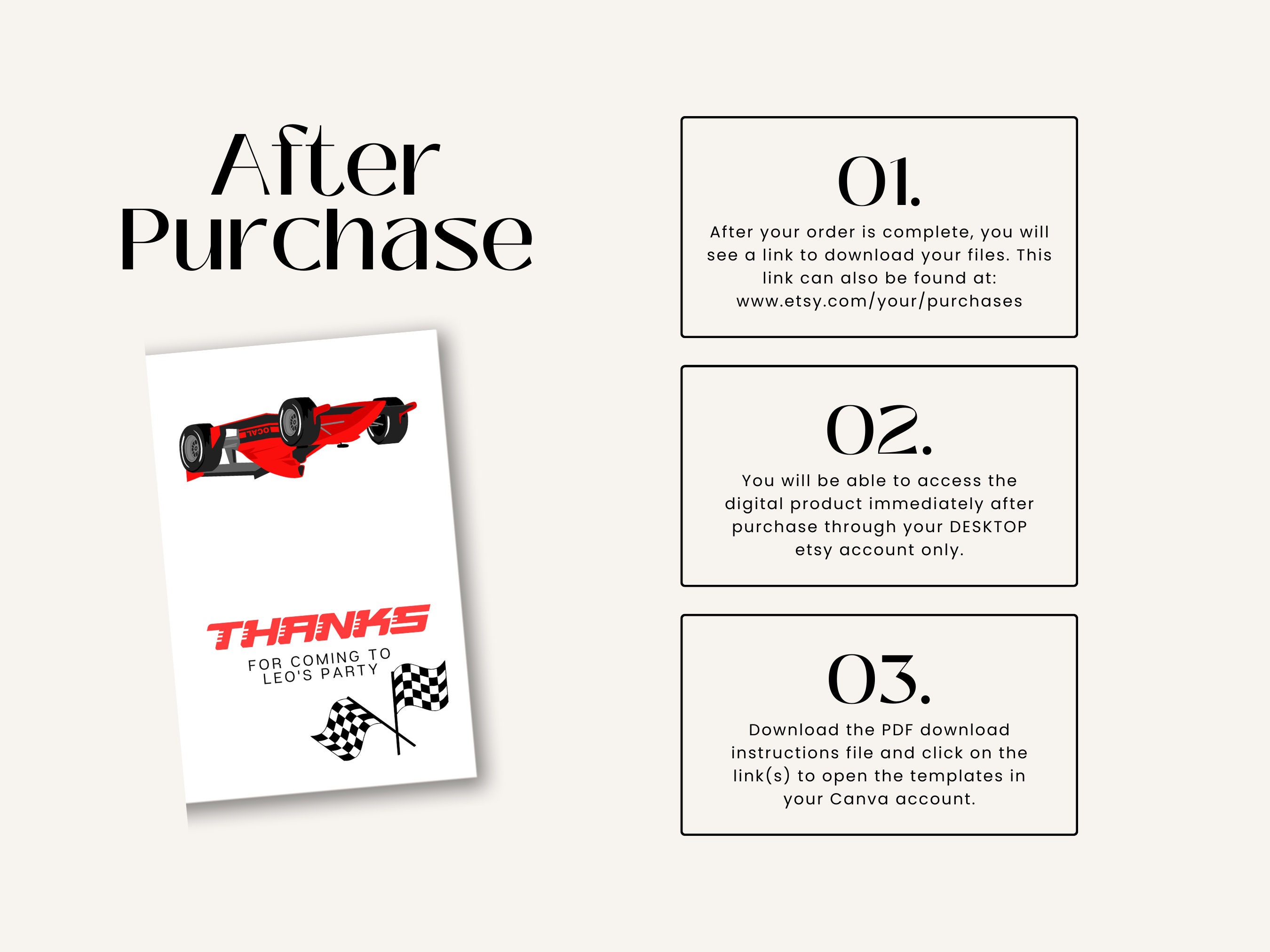 Race Car Thanks Card, Thank You Card, Little Racer, Birthday Party ...