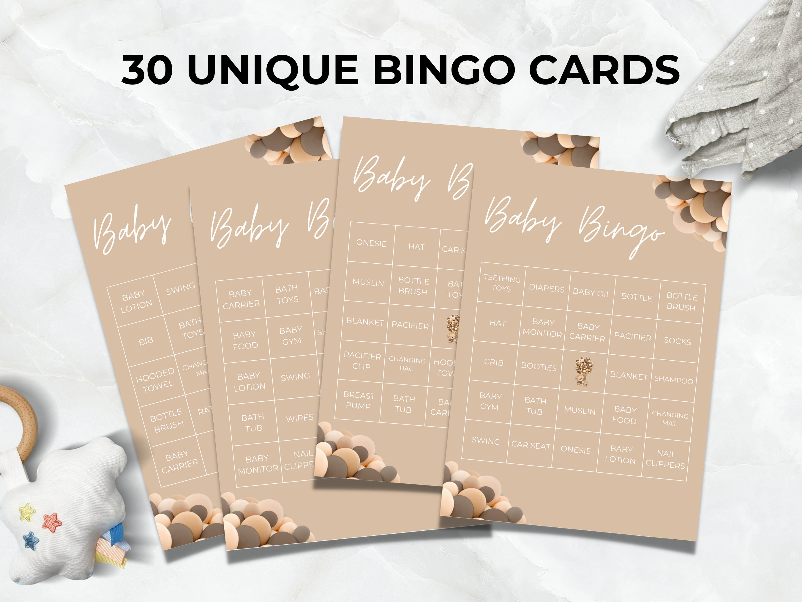 Baby Shower Bingo, Teddy Bear Balloons, Printable Bingo Cards ...