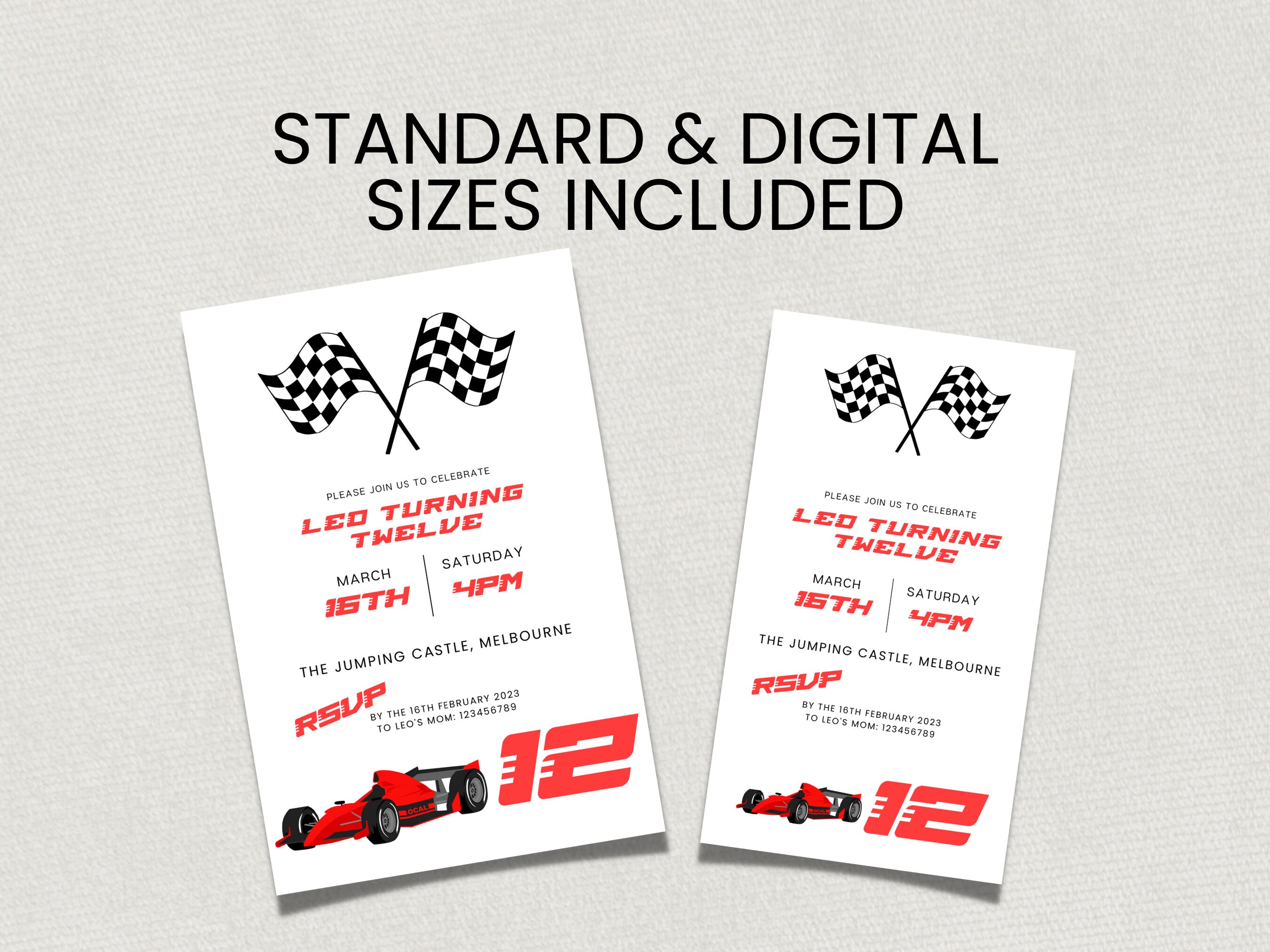 12th Birthday Invitation, Twelfth Birthday Invite, Race Car Birthday ...