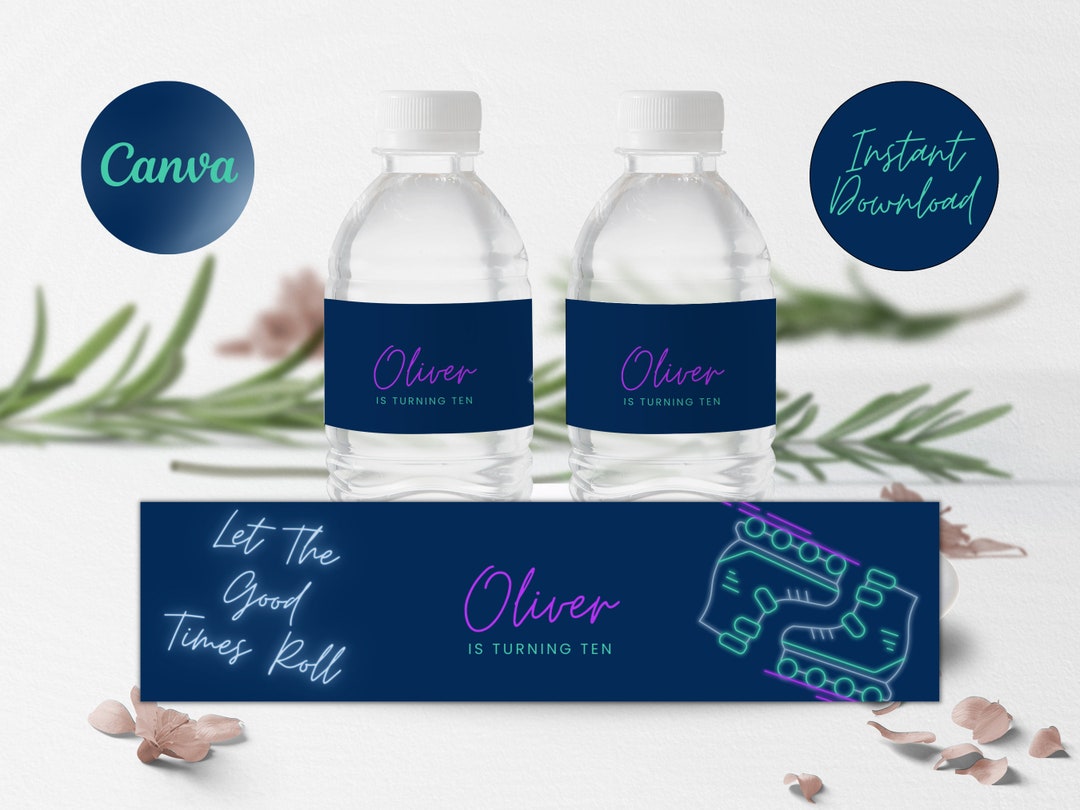 Roller Skates Water Bottle Label | Skating Rink Party, Roller Blades ...