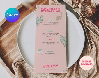 Dinosaur Menu Template - Etsy