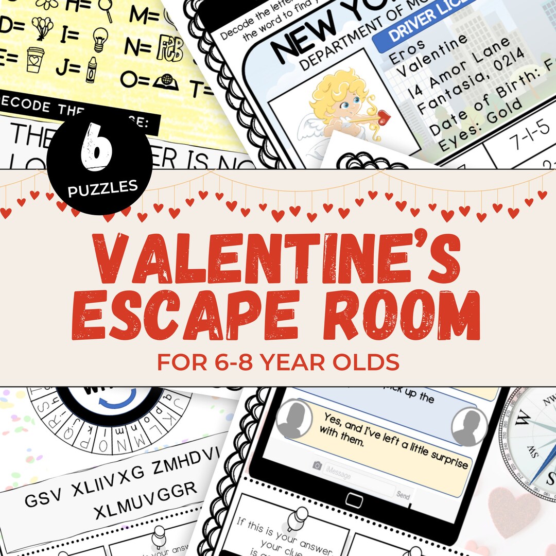 Valentine's Escape Room for Kids, Printable Party Game, Valentines Day ...