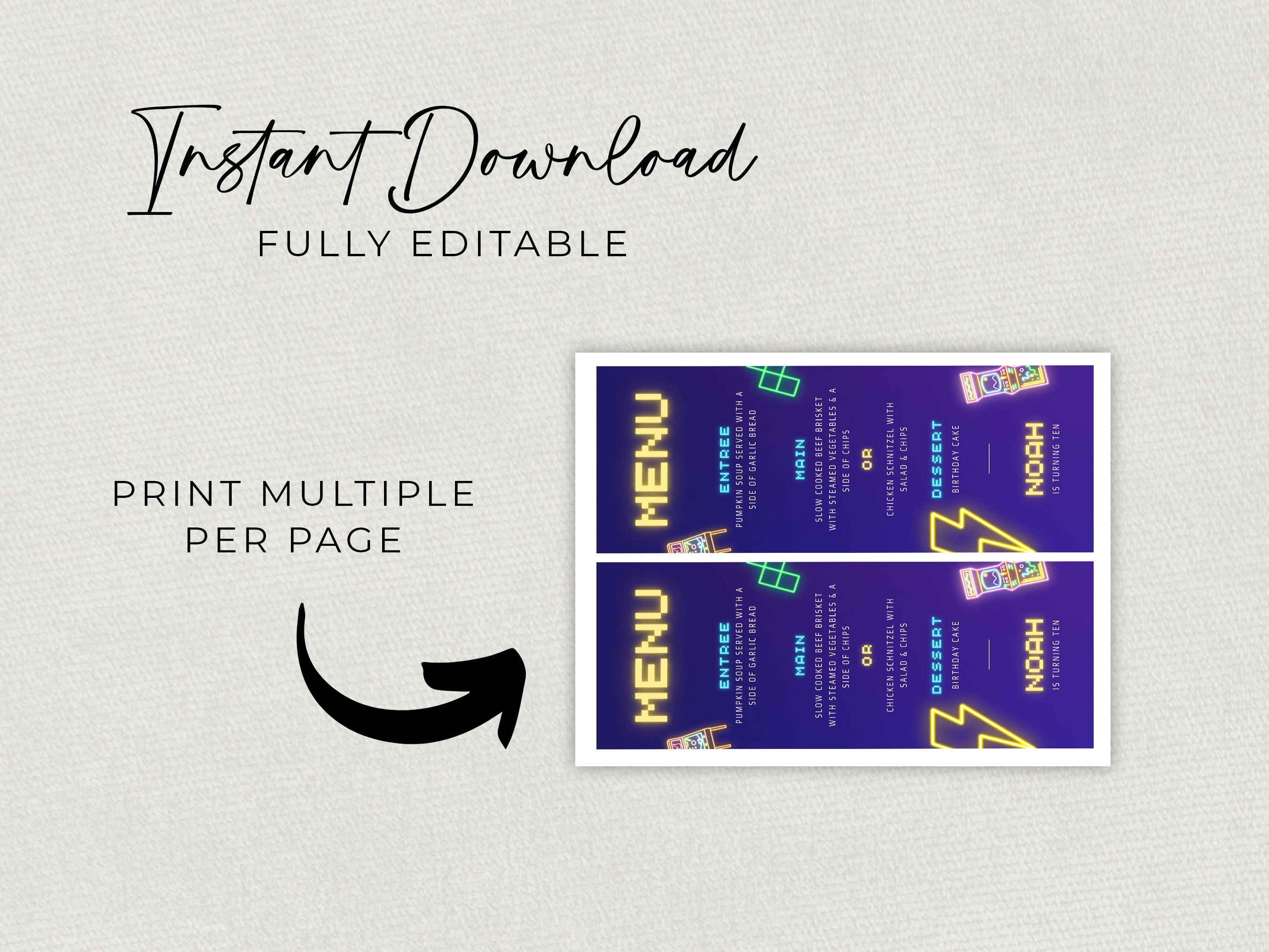 Arcade Birthday Menu, Arcade Game Party, Menu Card, Video Game Party ...