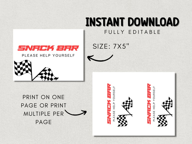 Race Car Party Food Sign, Canva Template, Snack Bar Sign, Racing Driver ...