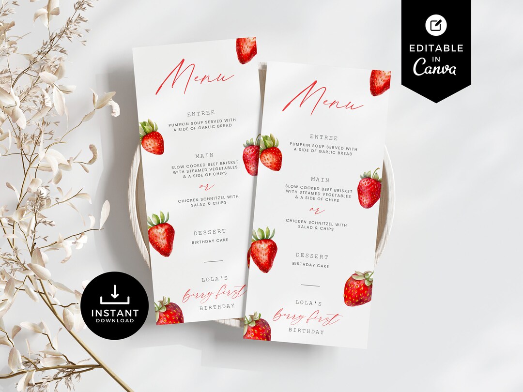 Berry First Birthday Menu, Berry 1st Bday, Menu Card, Strawberry Party ...