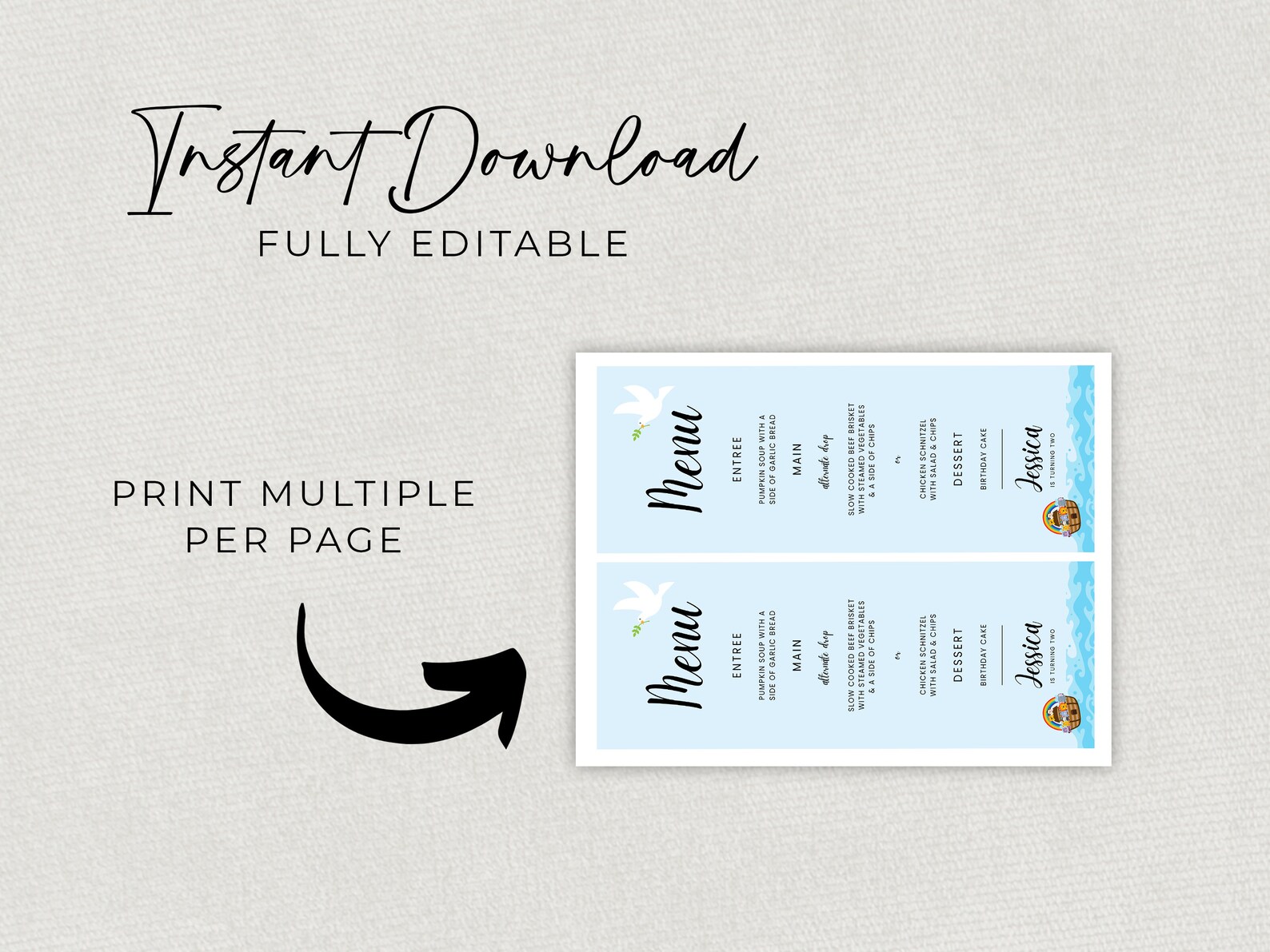 Noah's Ark Menu Template, Birthday Menu, Canva Template, Menu Card ...