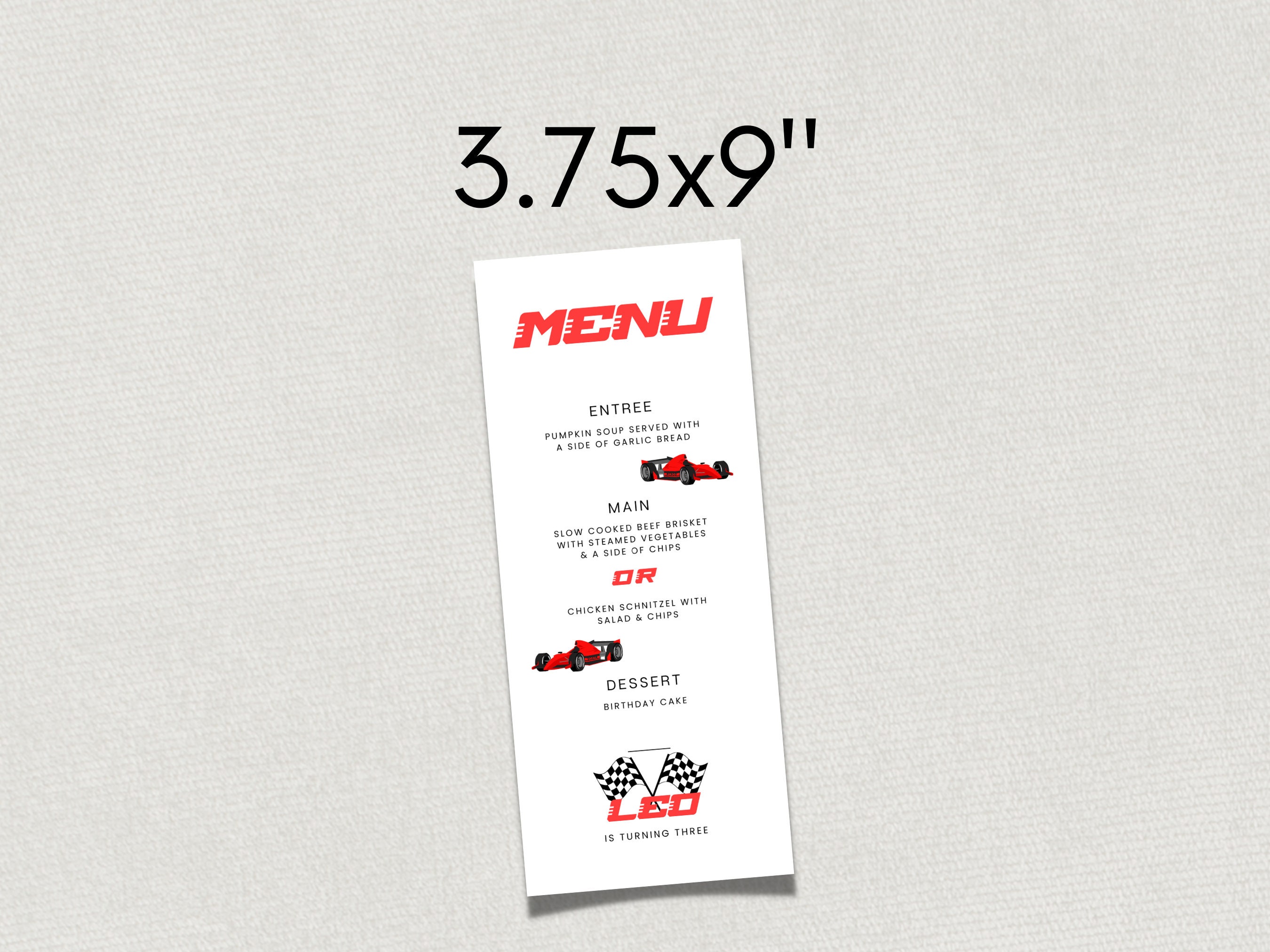 Race Car Birthday Party Menu, Racing Driver Party, Canva Template, Kids ...