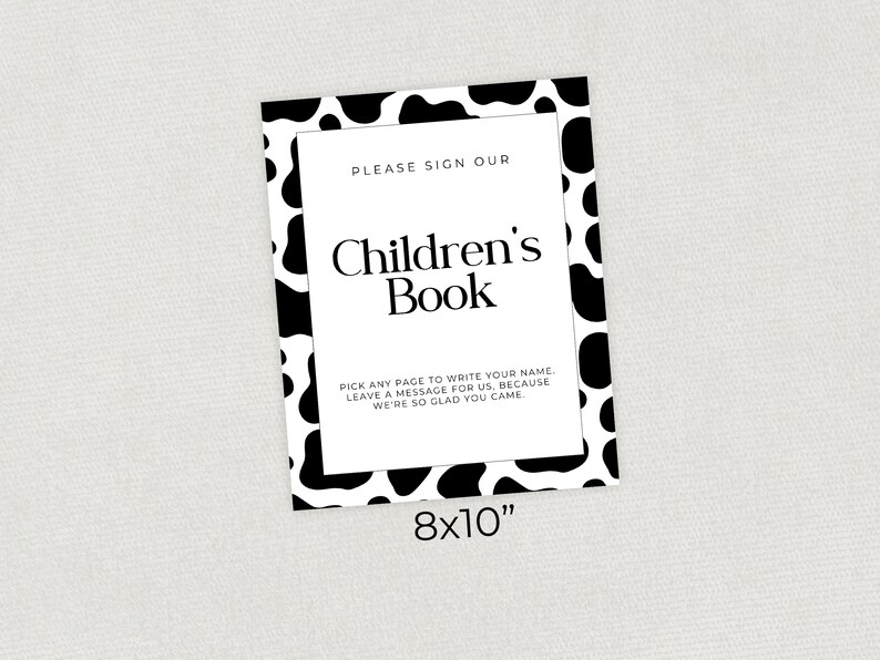 Please Sign Our Children's Book Sign, Cow Baby Shower, Canva Template ...