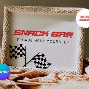 Race Car Party Food Sign, Canva Template, Snack Bar Sign, Racing Driver ...