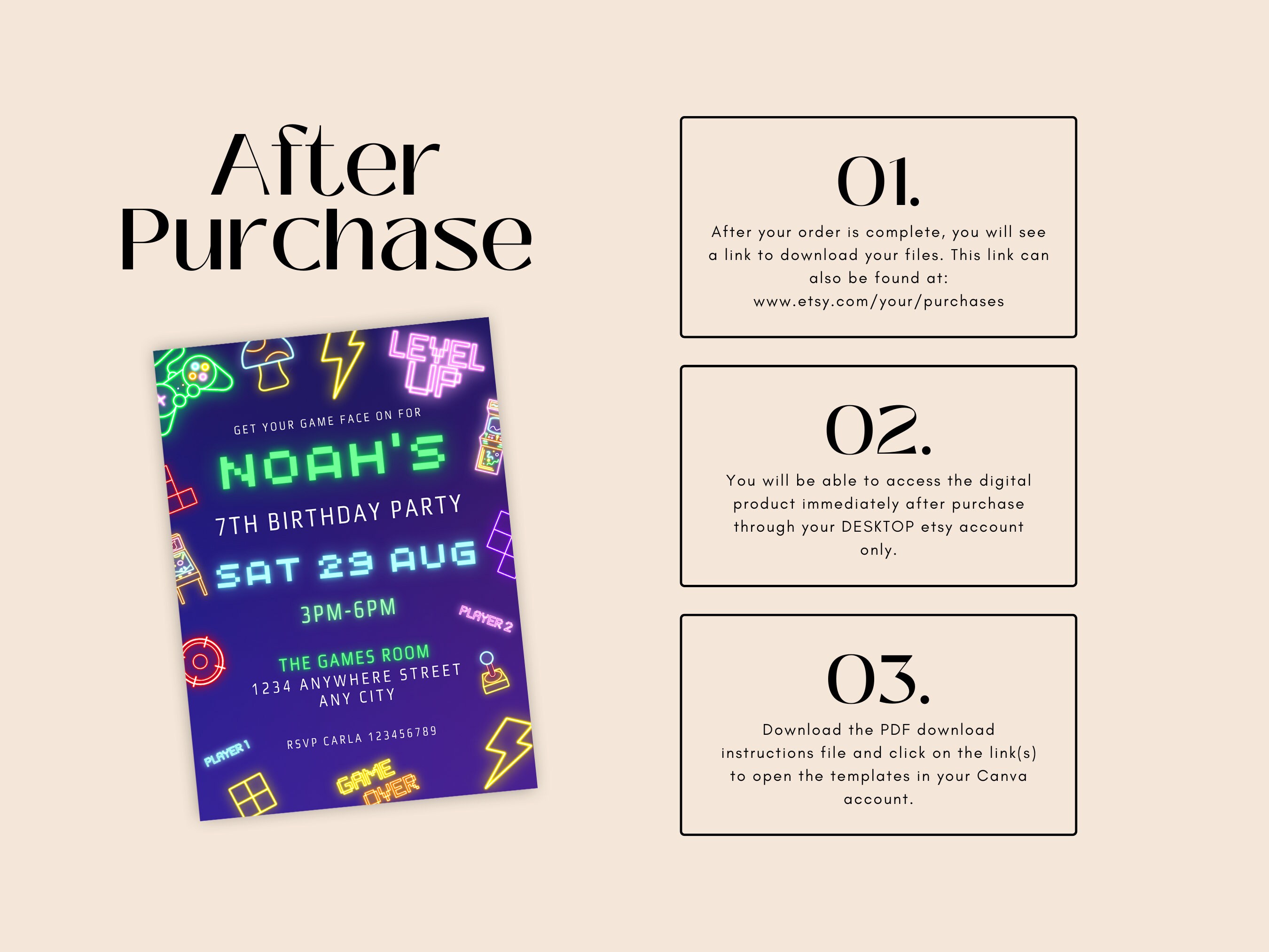 7th Birthday Invitation, Seventh Birthday Invite, Arcade Birthday Party ...
