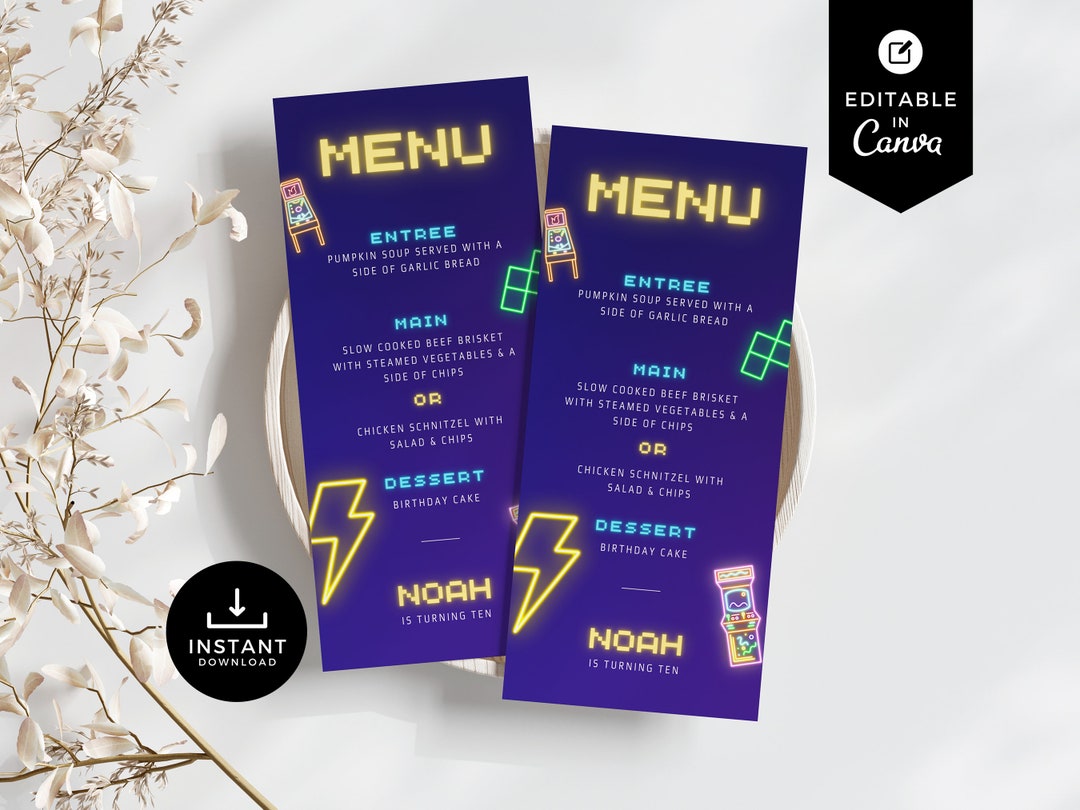 Arcade Birthday Menu, Arcade Game Party, Menu Card, Video Game Party ...