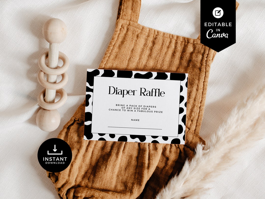 Cow Diaper Raffle Card, Cow Baby Shower, Canva Template, Insert Card ...