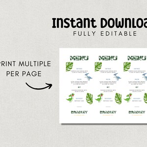 Dinosaur Birthday Party Menu, Little Dino Party, Canva Template, Kids ...