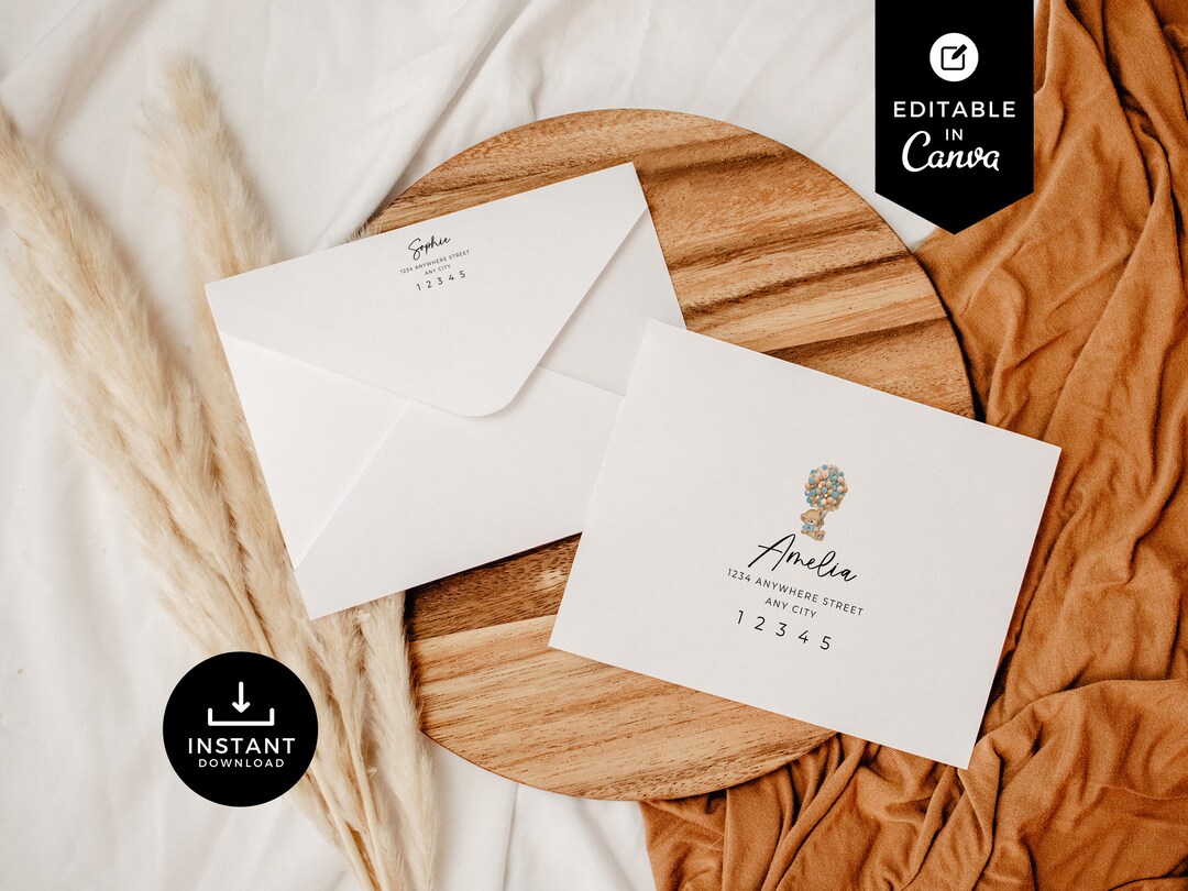 Envelope Addressing, DIY Envelopes, Teddy Bear Balloons Baby Shower ...
