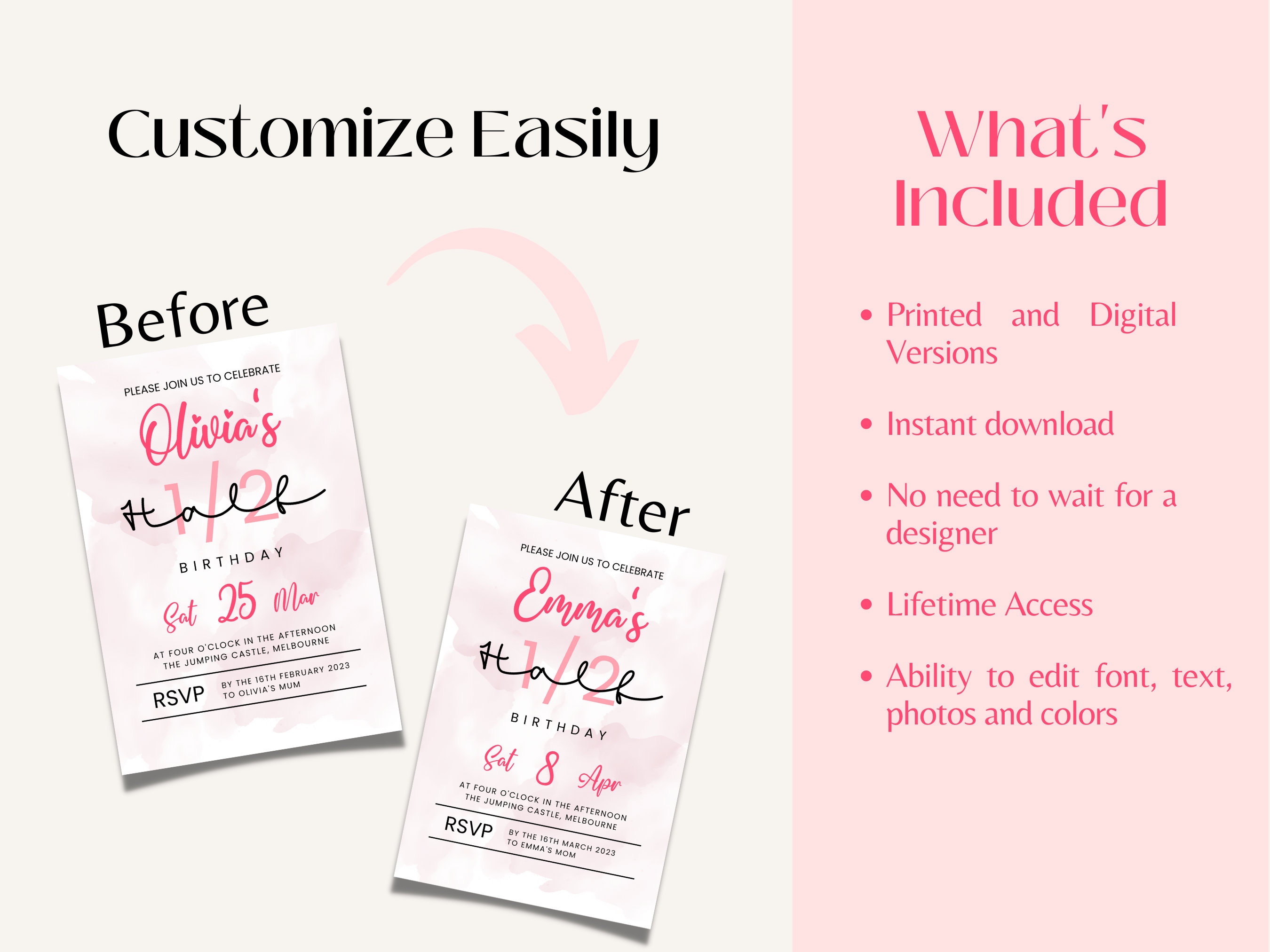 Half Birthday Invitation, 1/2 Birthday Invite, 6 Months Birthday Party ...