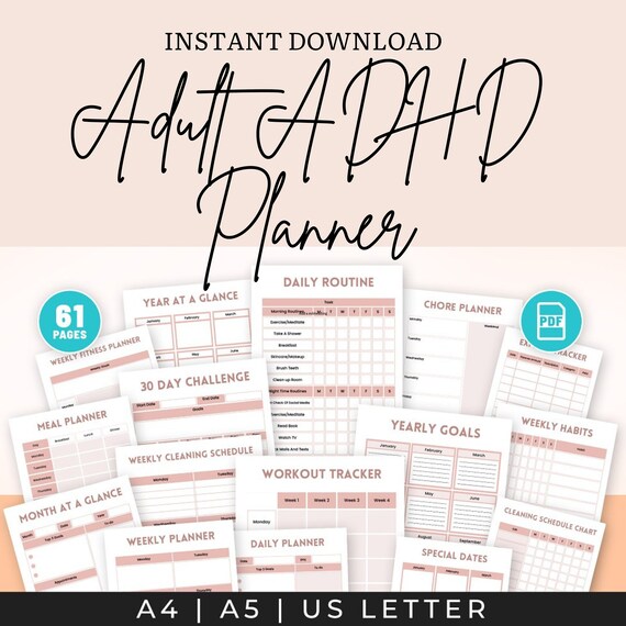 ADHD Planner PRINTABLE Adult ADHD Journal Organizer Daily - Etsy