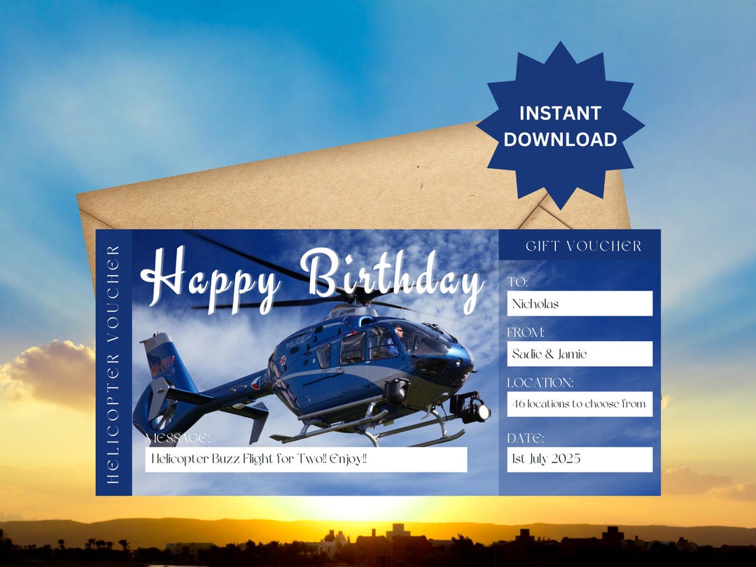 Helicopter Flight Ride Experience Gift Voucher, for Him, Fathers Day ...