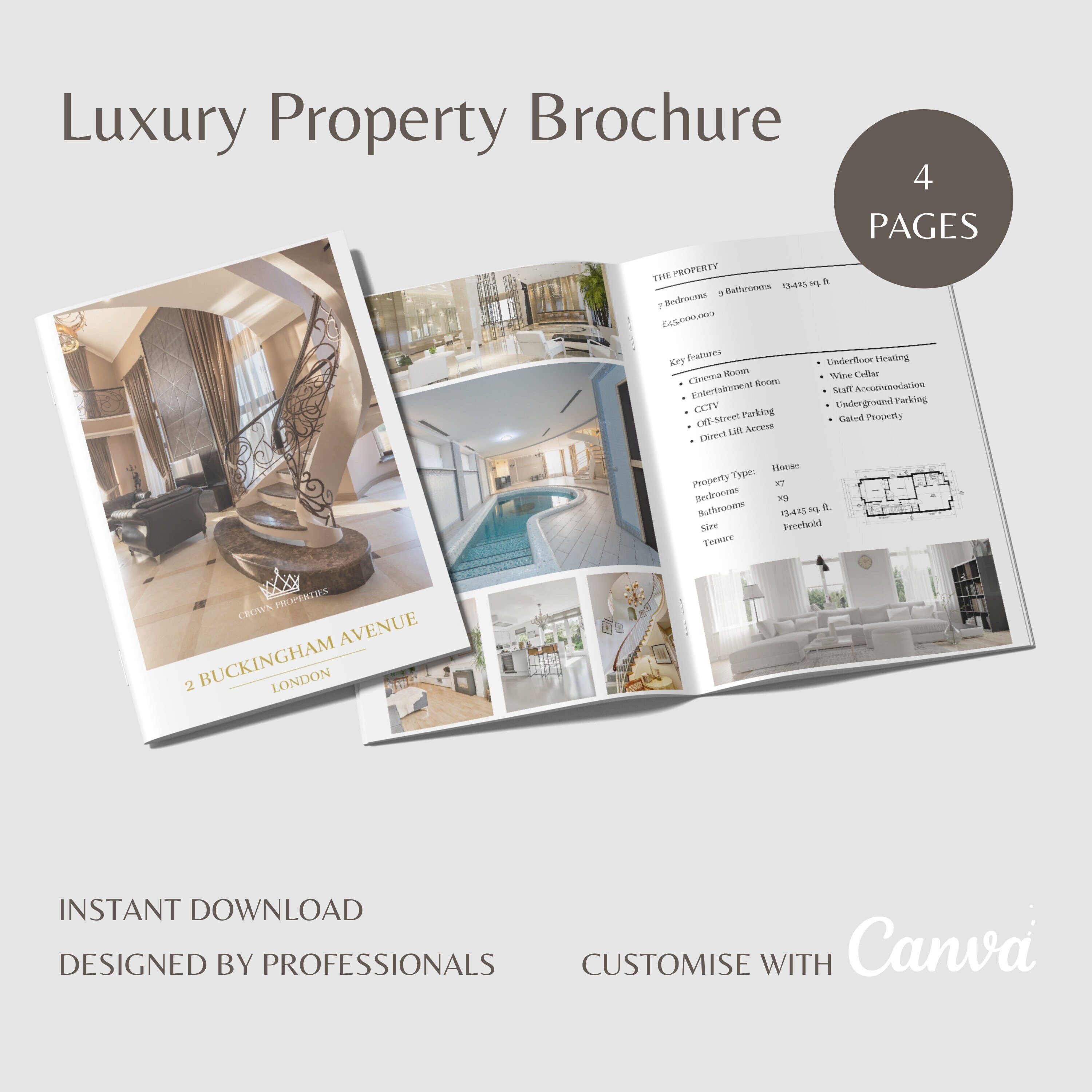 Canva Editable Business Luxury Property Brochure 4 Pages Listing ...