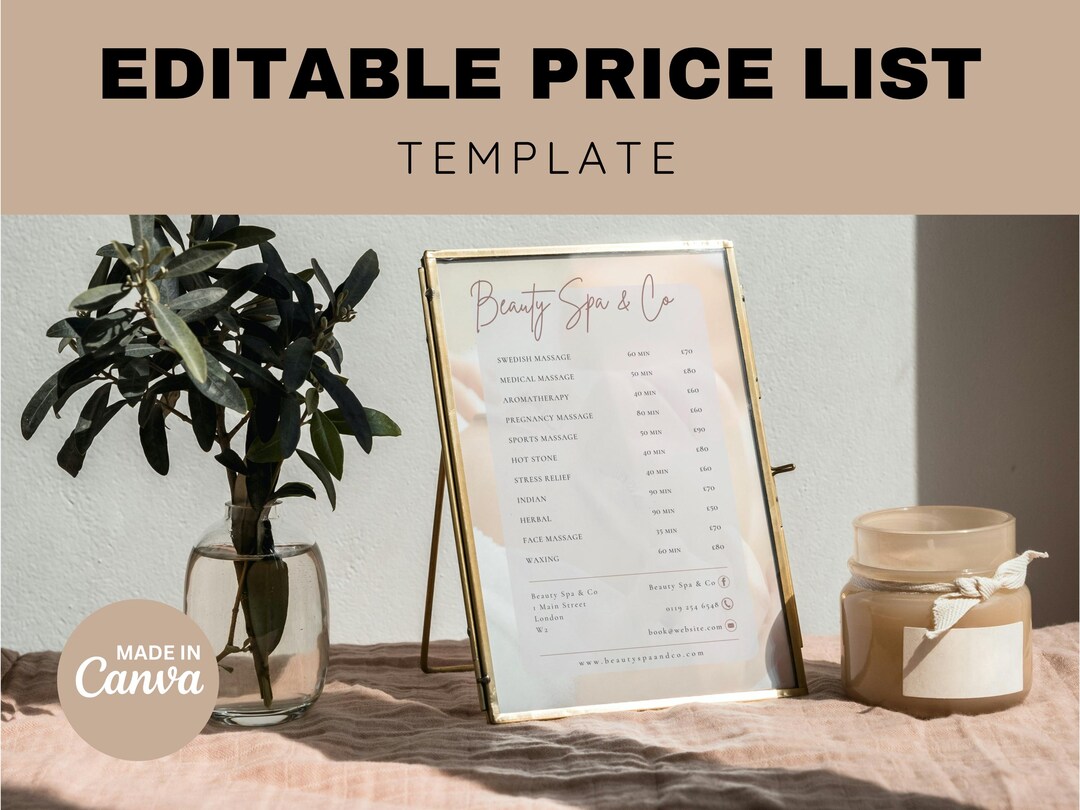 Editable Price List Template for Small Business Canva Design for Beauty ...